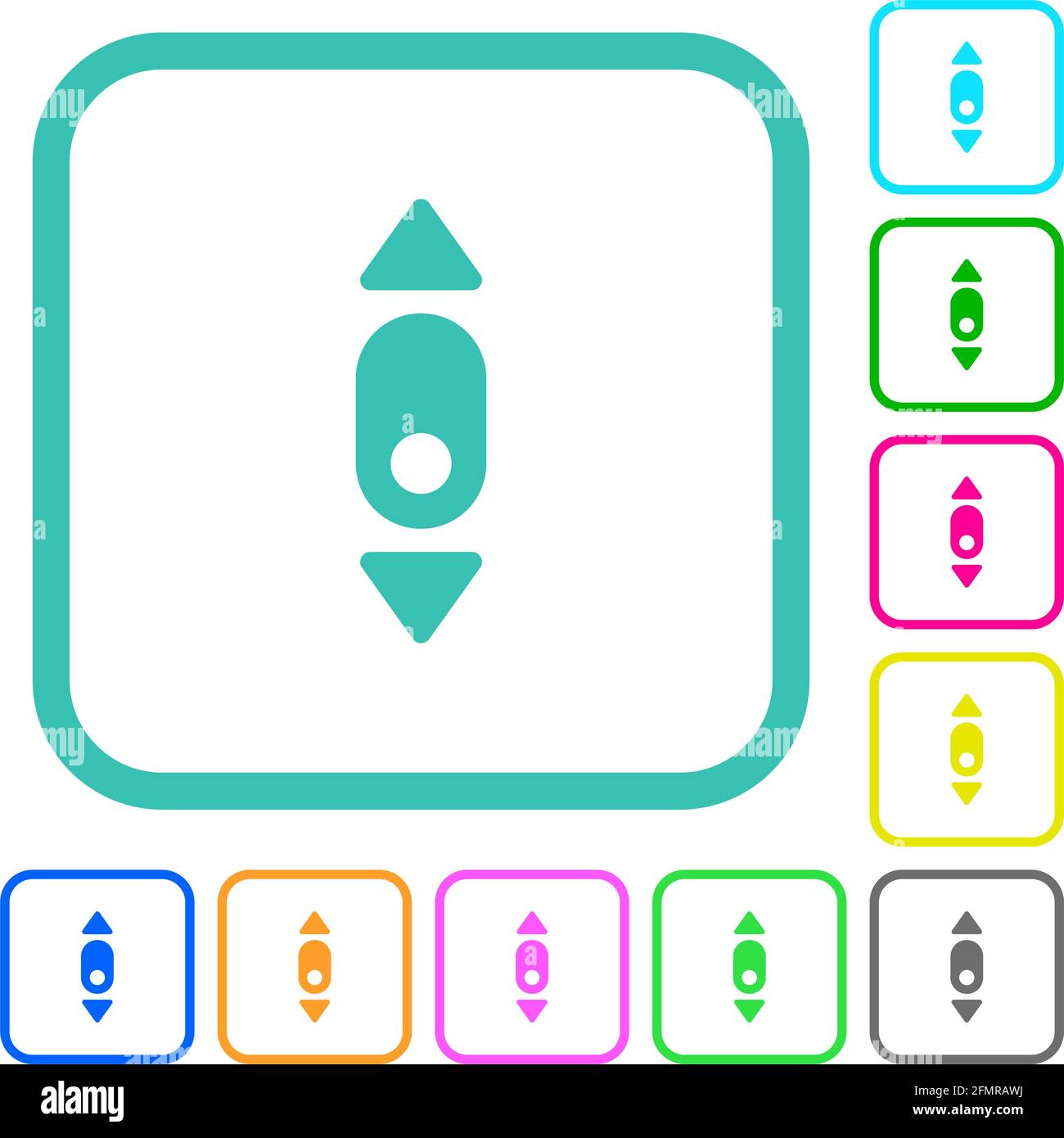 Mouse scroll down vivid colored flat icons in curved borders on white ...