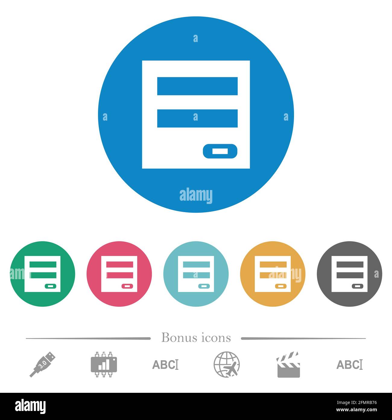 Login panel flat white icons on round color backgrounds. 6 bonus icons ...