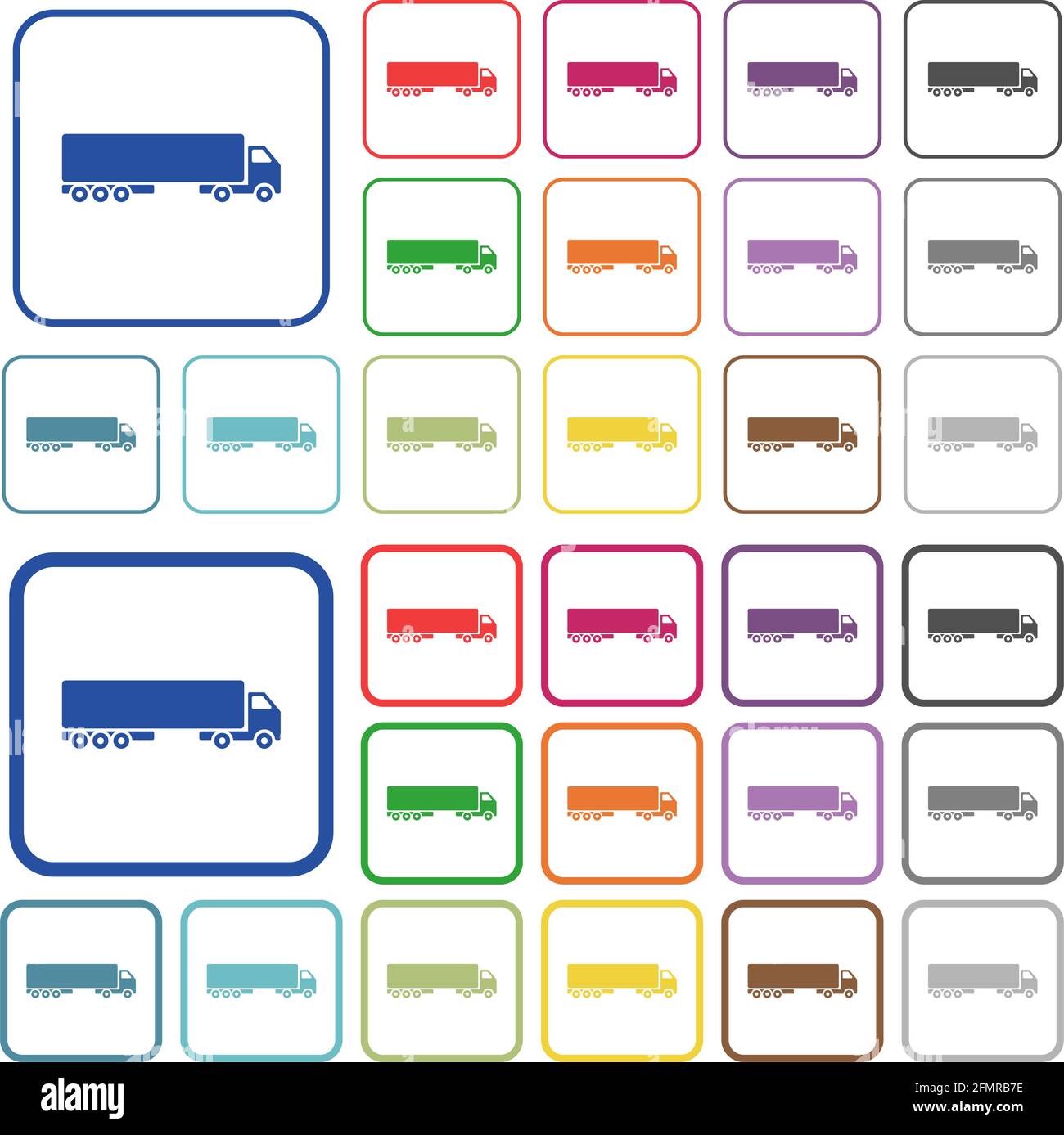 Camion color flat icons in rounded square frames. Thin and thick ...