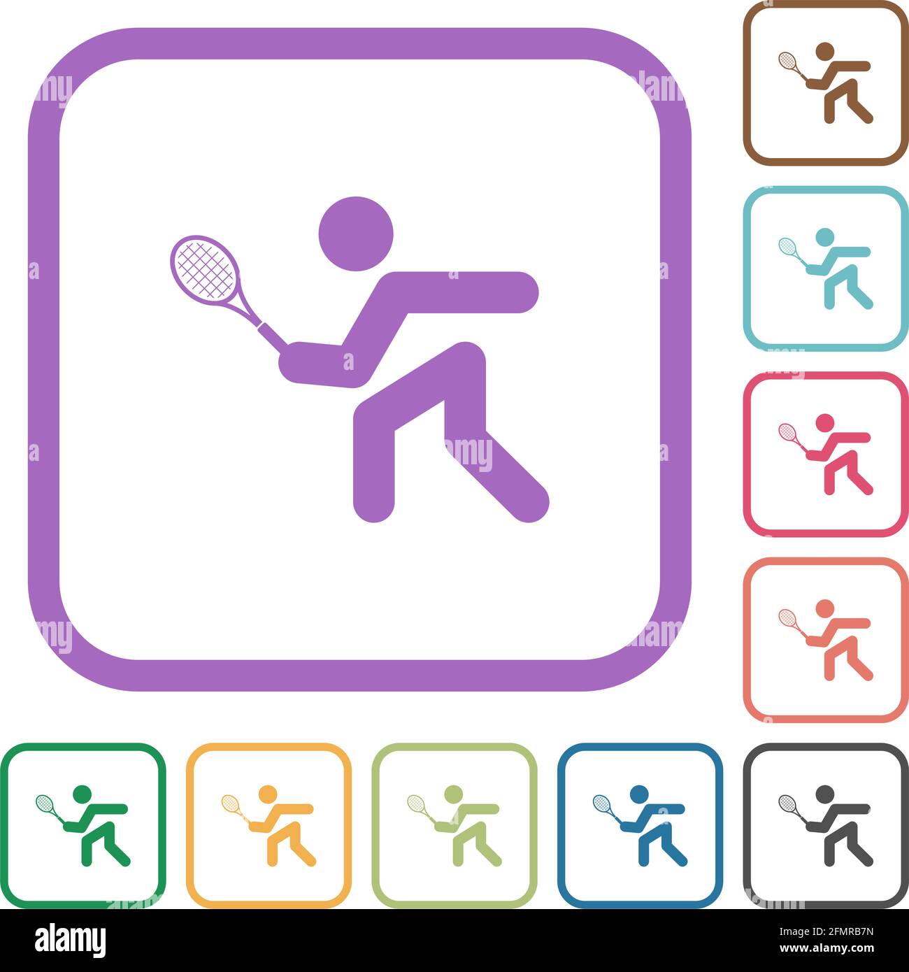 Tennis player simple icons in color rounded square frames on white ...