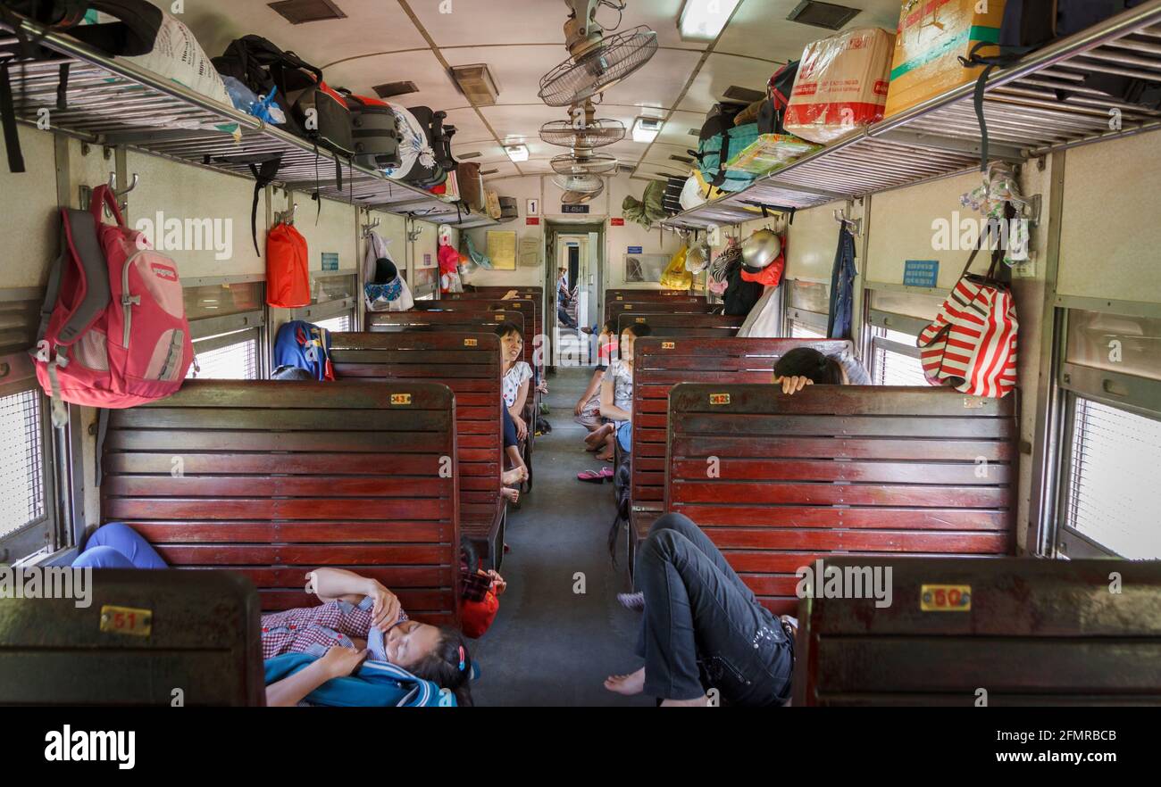 Car interior at The Reunification Express Railway in Vietnam Stock ...