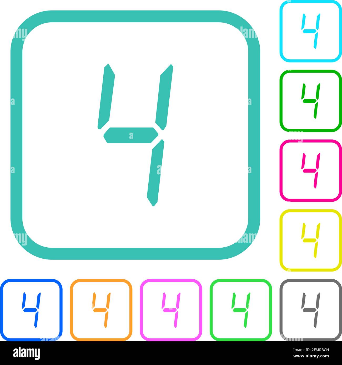 digital number four of seven segment type vivid colored flat icons in ...