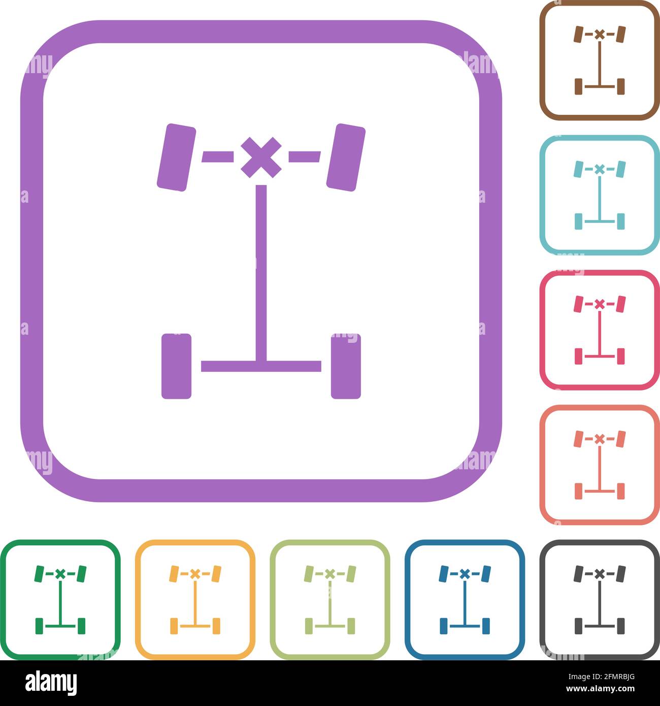 Front differential lock simple icons in color rounded square frames on ...