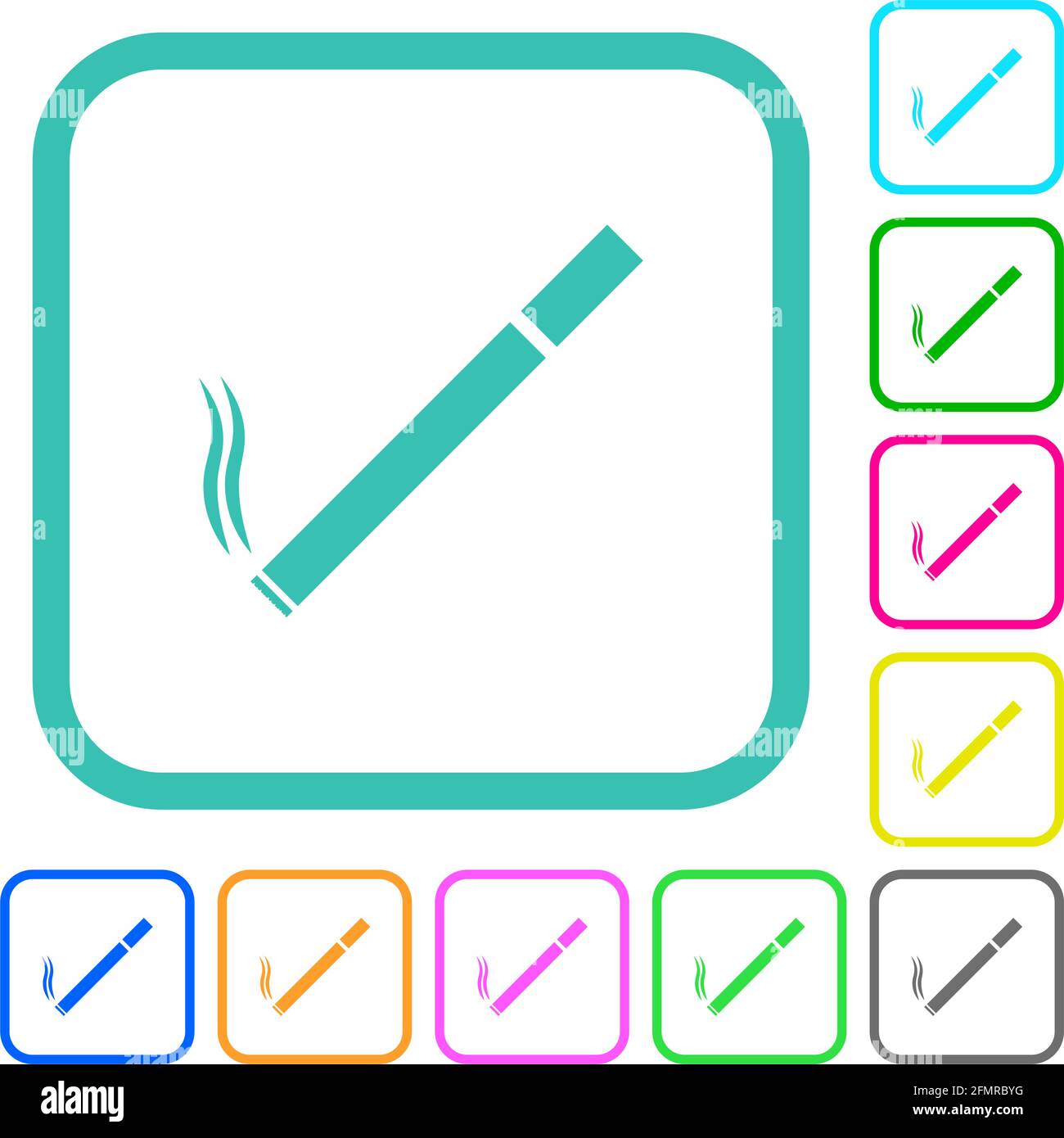 Cigarette vivid colored flat icons in curved borders on white ...