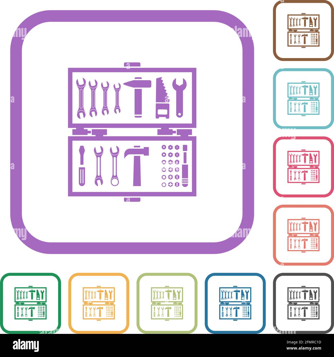 Open toolbox simple icons in color rounded square frames on white background Stock Vector Image ...