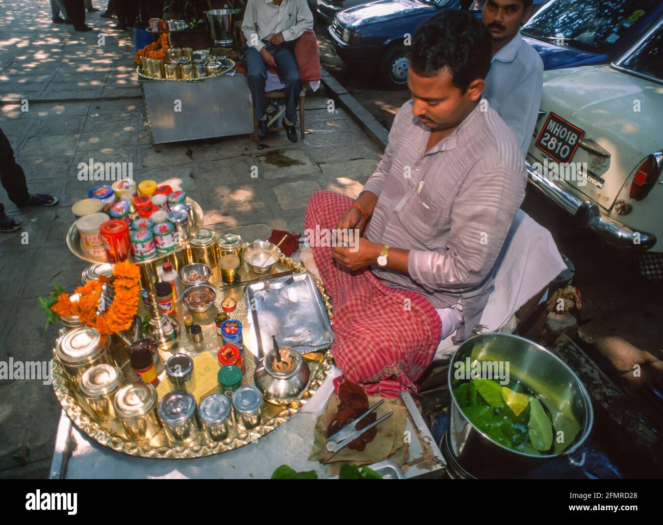 MUMBAI, INDIA - Paan vendor, betel leaf, on street near Nariman Point ...