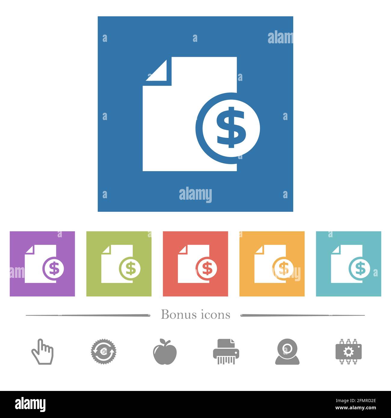 Dollar financial report flat white icons in square backgrounds. 6 bonus ...