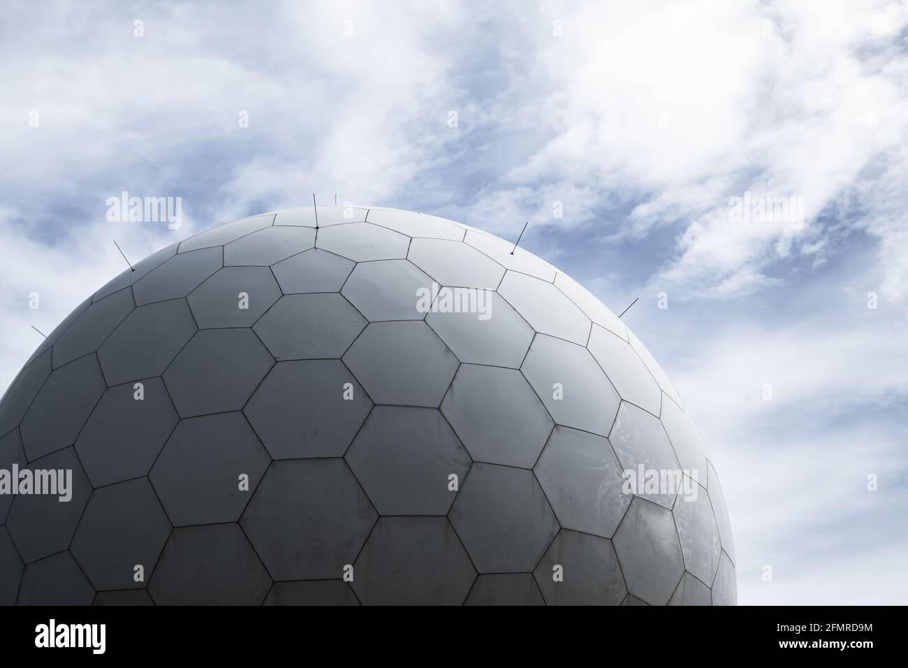 White spherical radar is under cloudy sky. Pico Do Arieiro, Madeira ...