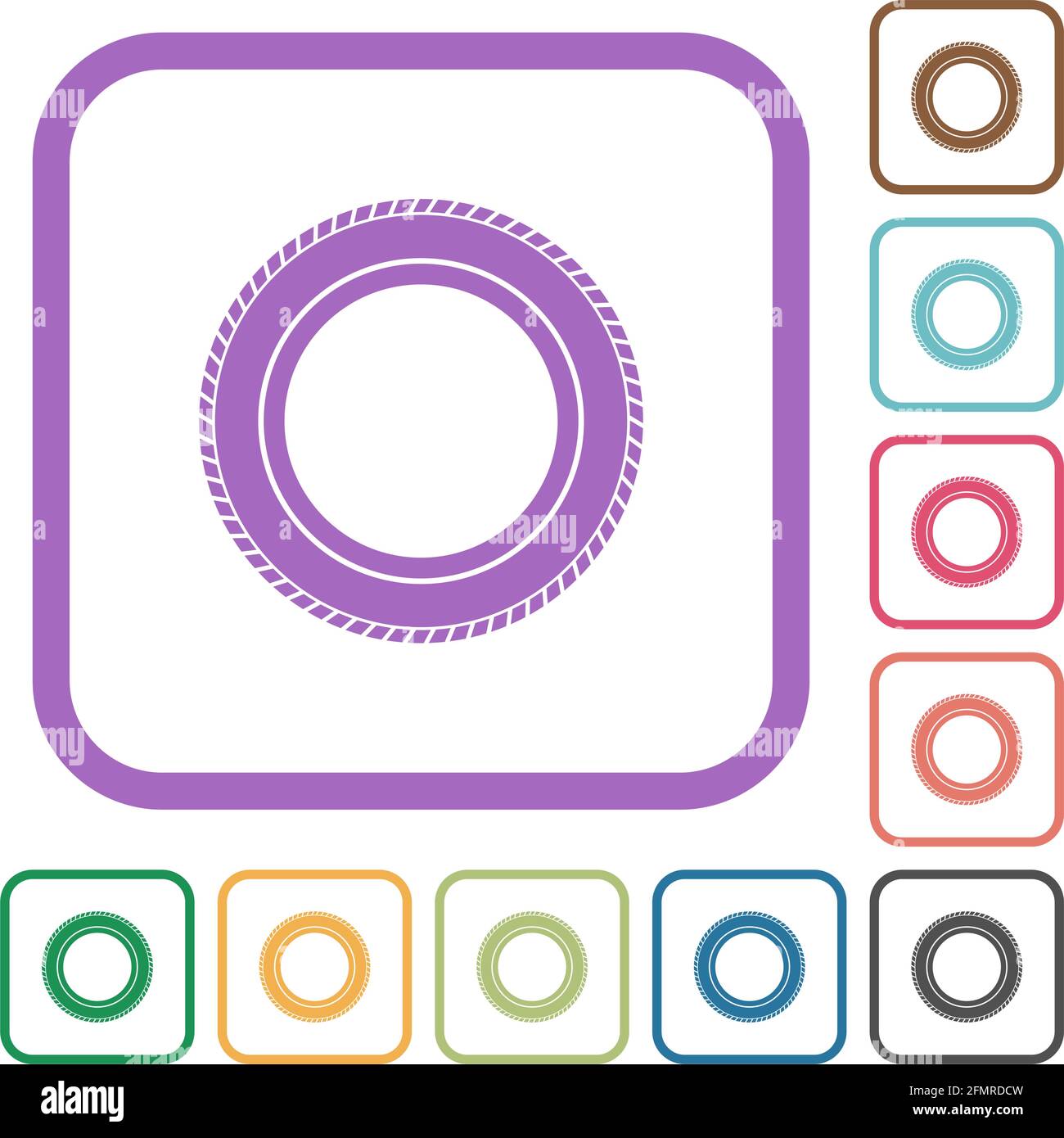 Car tire simple icons in color rounded square frames on white ...