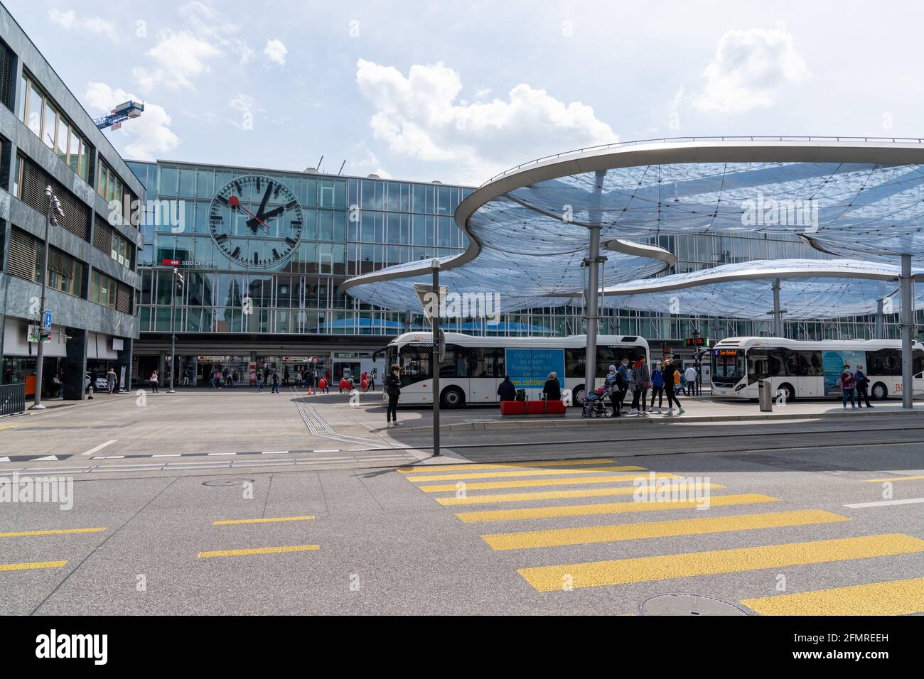 Aarau, Switzerland - 28 April, 2021: view of the modern train and bus ...