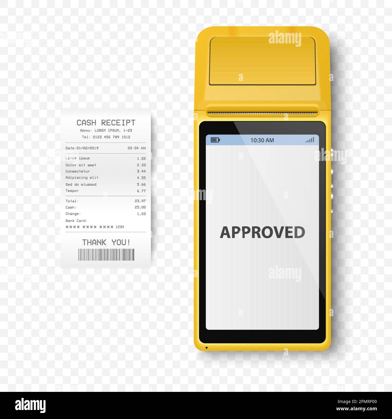 Vector Realistic Yellow 3d Payment Machine. POS Terminal, Paper Receipt Closeup Isolated ...