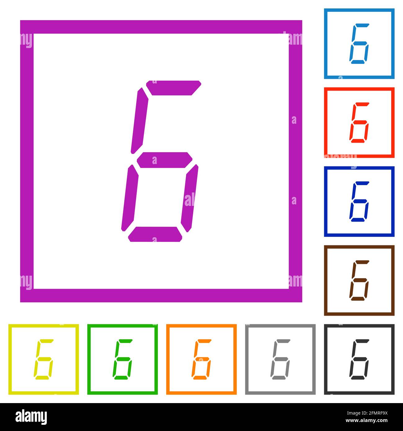 digital number six of seven segment type flat color icons in square ...