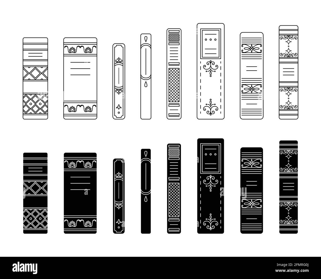 A set of outline and simple style spines of books in retro style ...