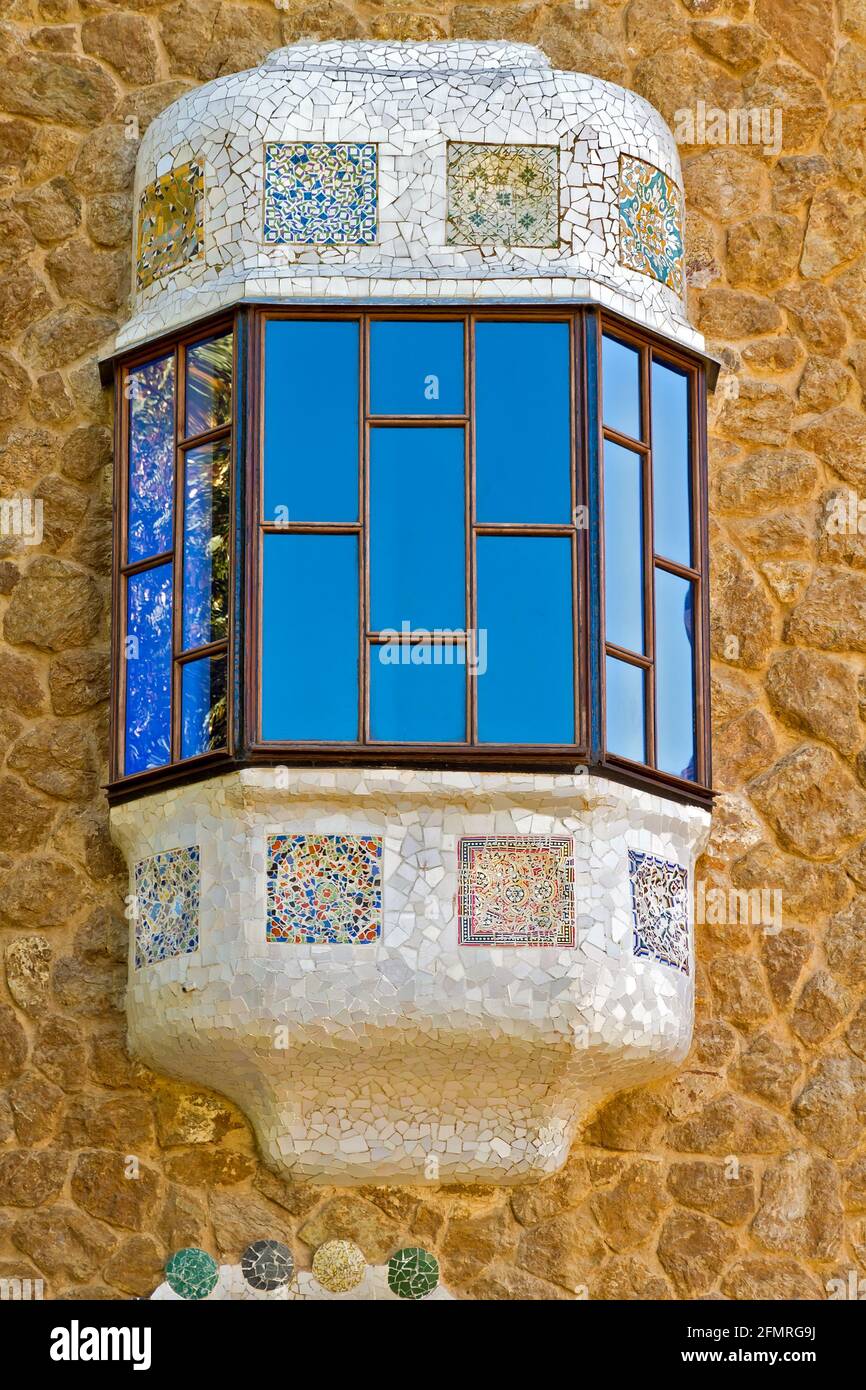 Window in the building designed by Antoni Gaudi, Barcelona Spain Stock ...