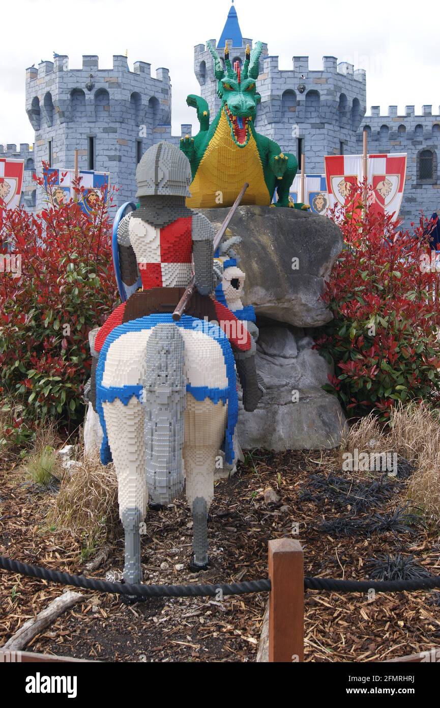 Lego knight defeating dragon at Legoland Windsor resort Stock Photo - Alamy
