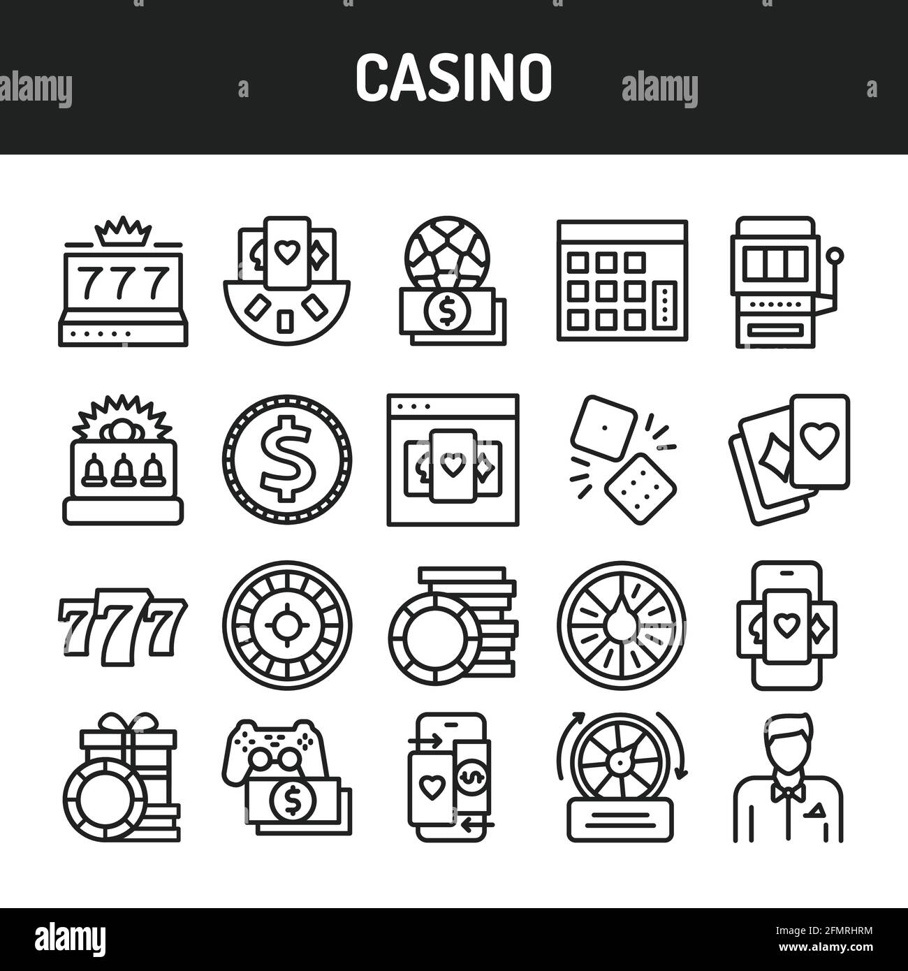 Casino line icons set. Isolated vector element. Outline pictograms for web page, mobile app ...
