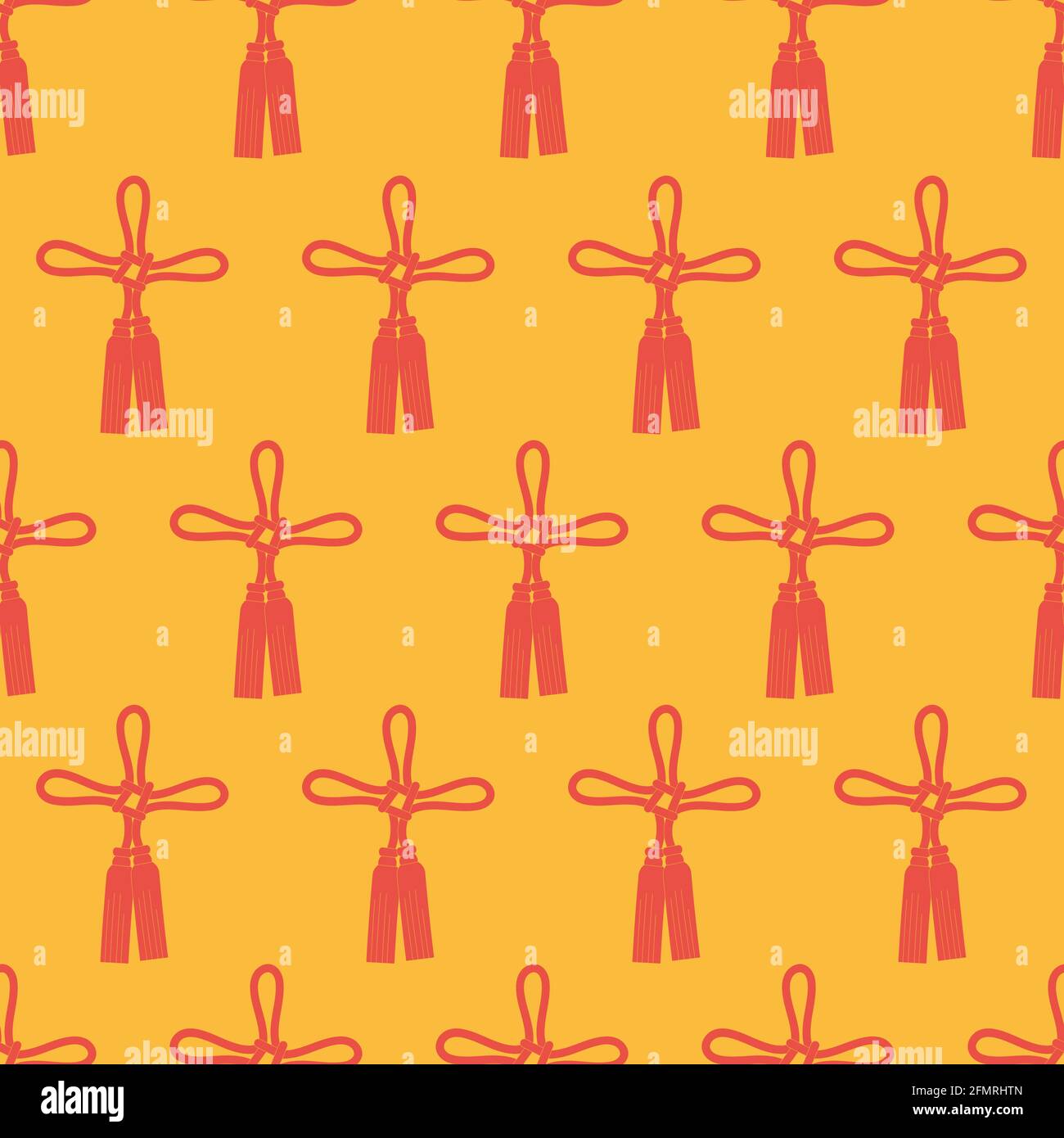 Pattern with Chinese knots. Pattern with red knots on a yellow ...