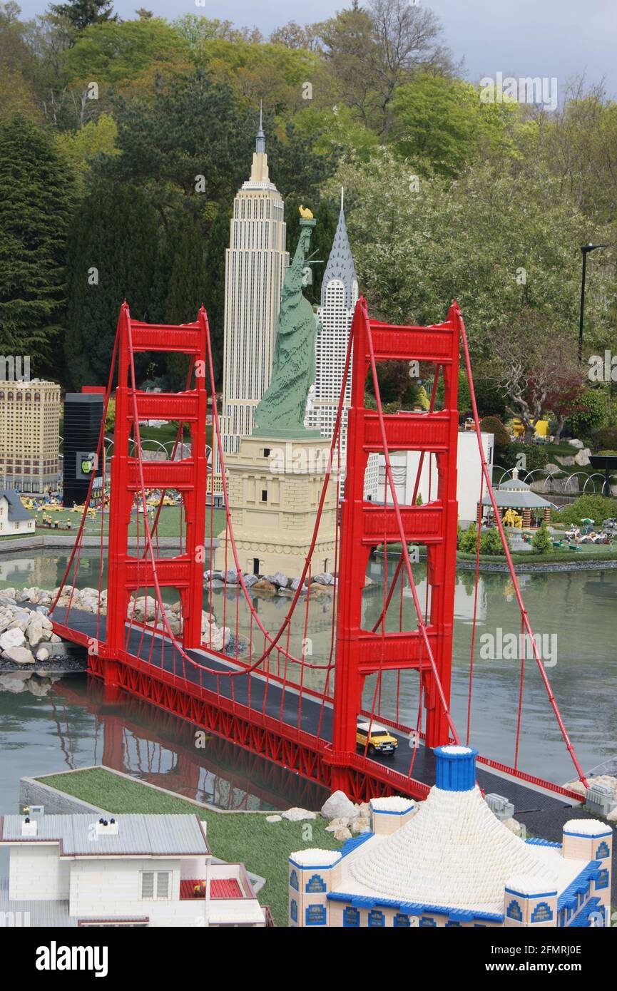 Red bridge at Miniland at Legoland Windsor Stock Photo - Alamy