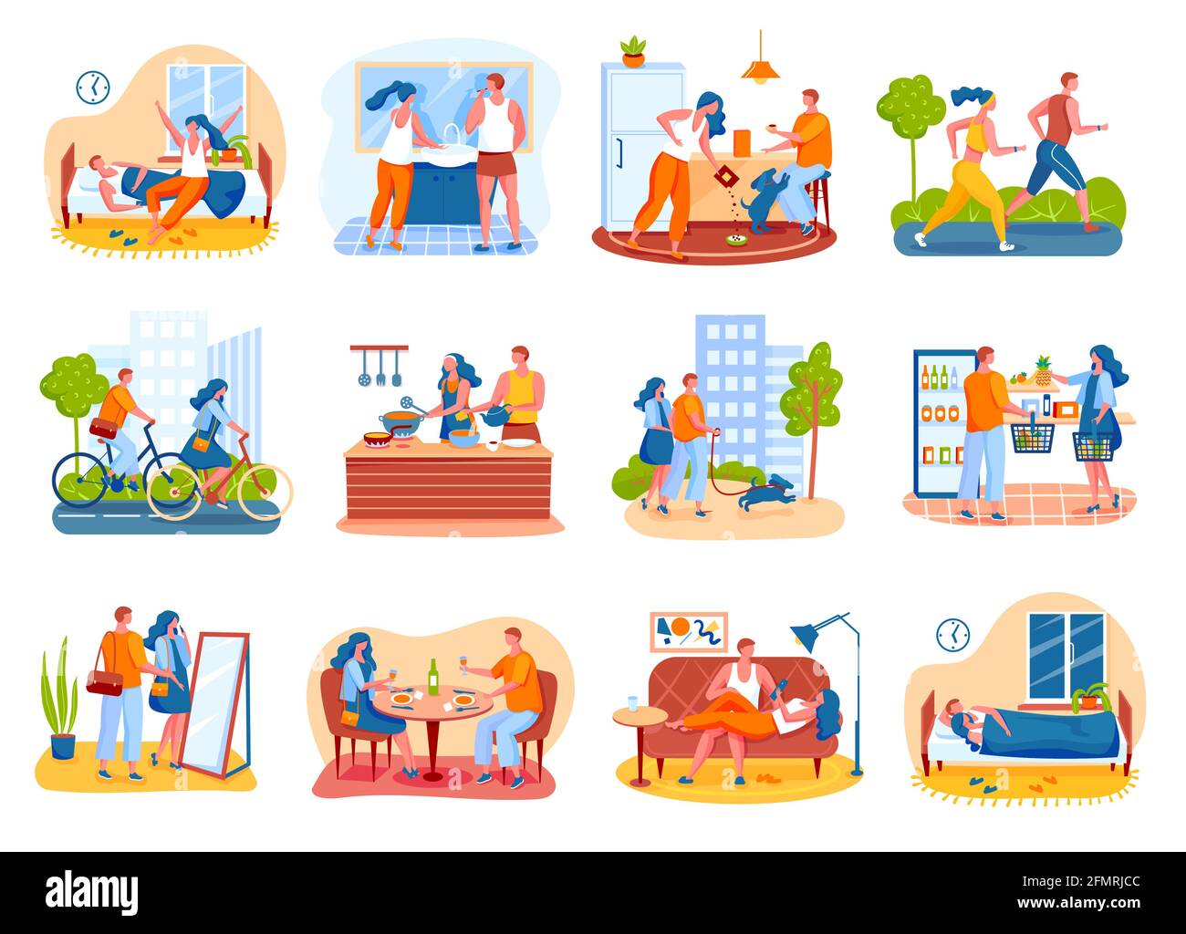 Couple daily routine. Cooking together, jogging, going on date ...