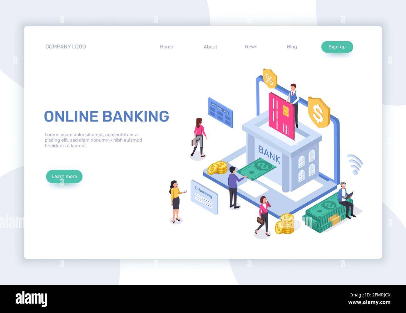 Online banking landing page. 3d isometric online finance management ...