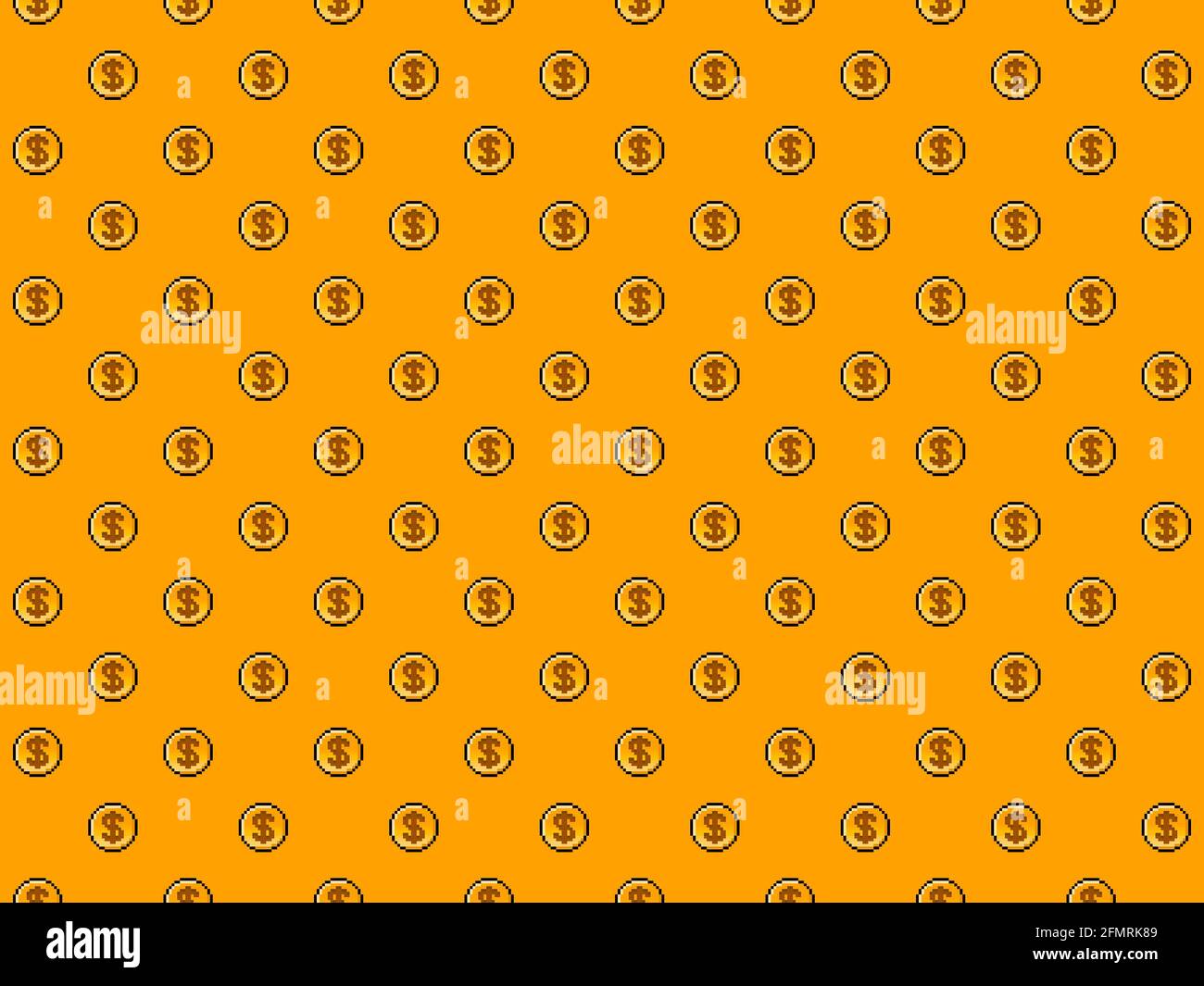 Pixel dollar coin with on yellow background - seamless pattern Stock ...