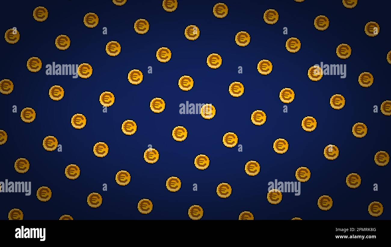 Pixel Euro coin with on blue background - high res 4K wallpaper Stock ...