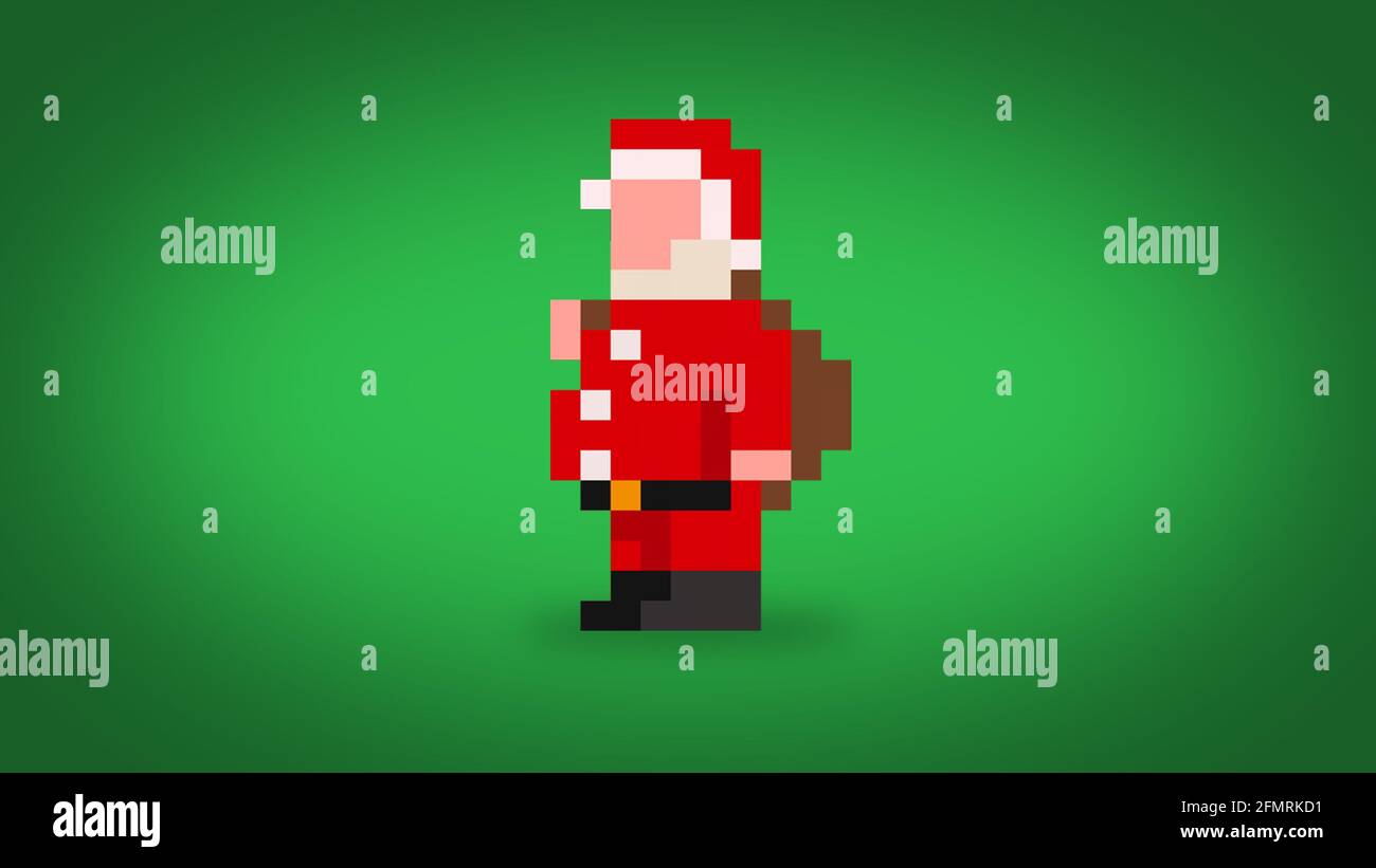 Pixel Santa Claus on a green background - high res 4k wallpaper Stock ...