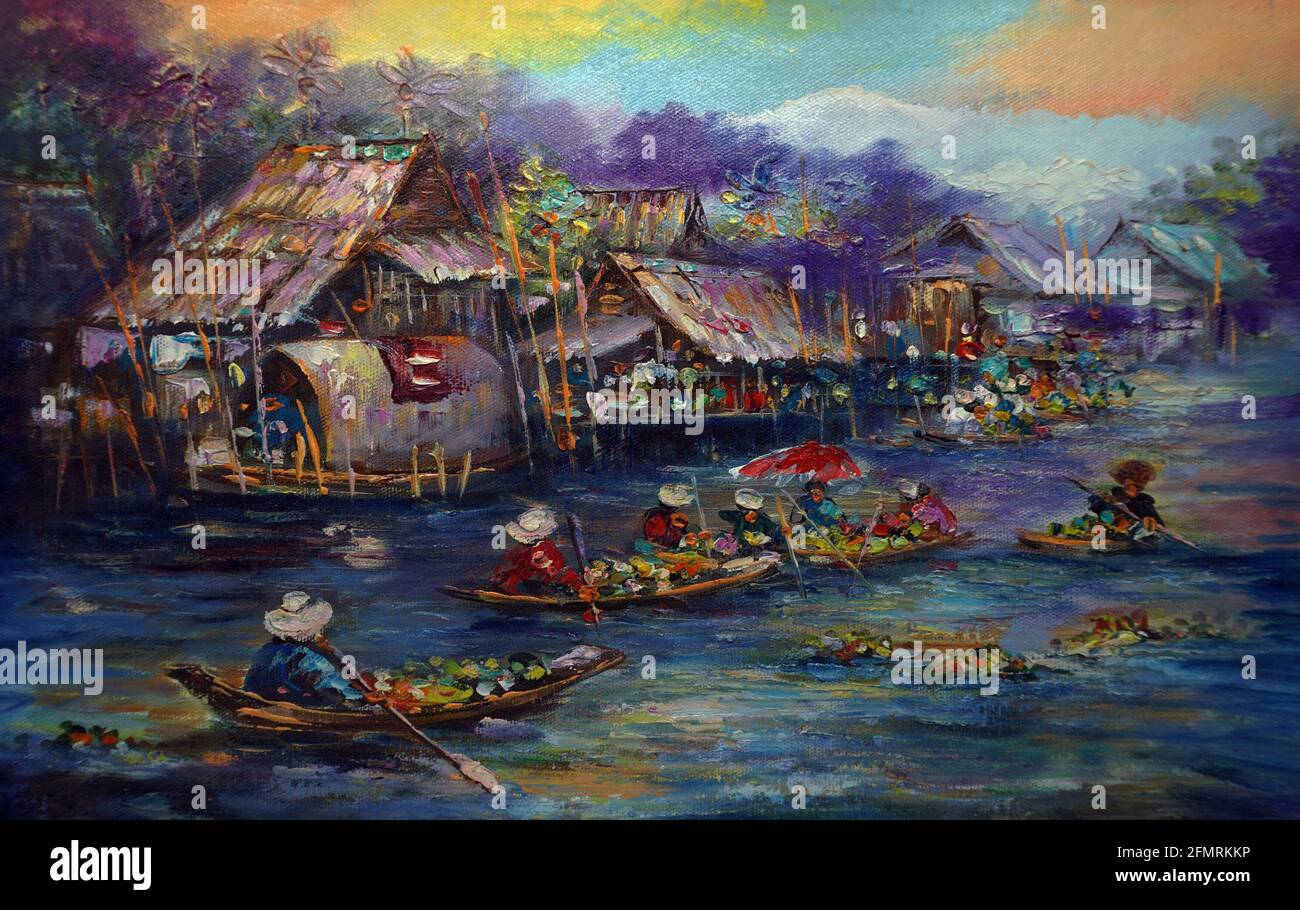 Art ,painting ,Oil ,color, Hut ,northeast ,Thailand, Countryside Stock ...
