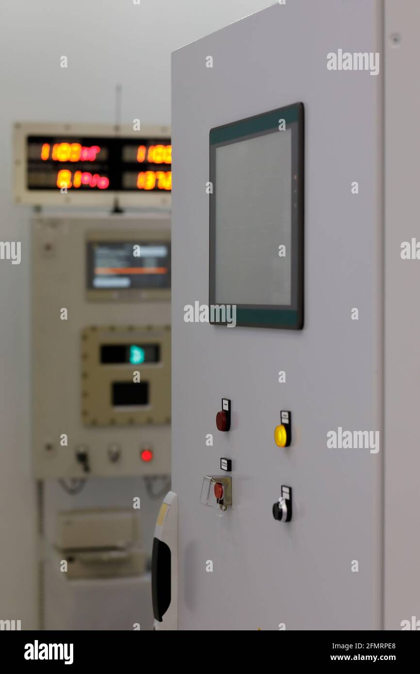 Modern industrial remote control cabinets. Selective focus Stock Photo ...