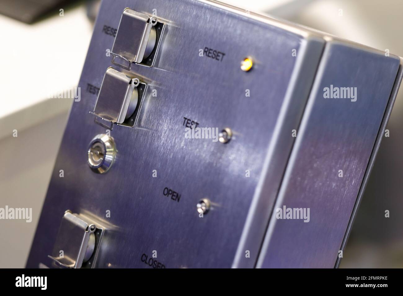 Stainless steel control box close up. Selective focus Stock Photo - Alamy