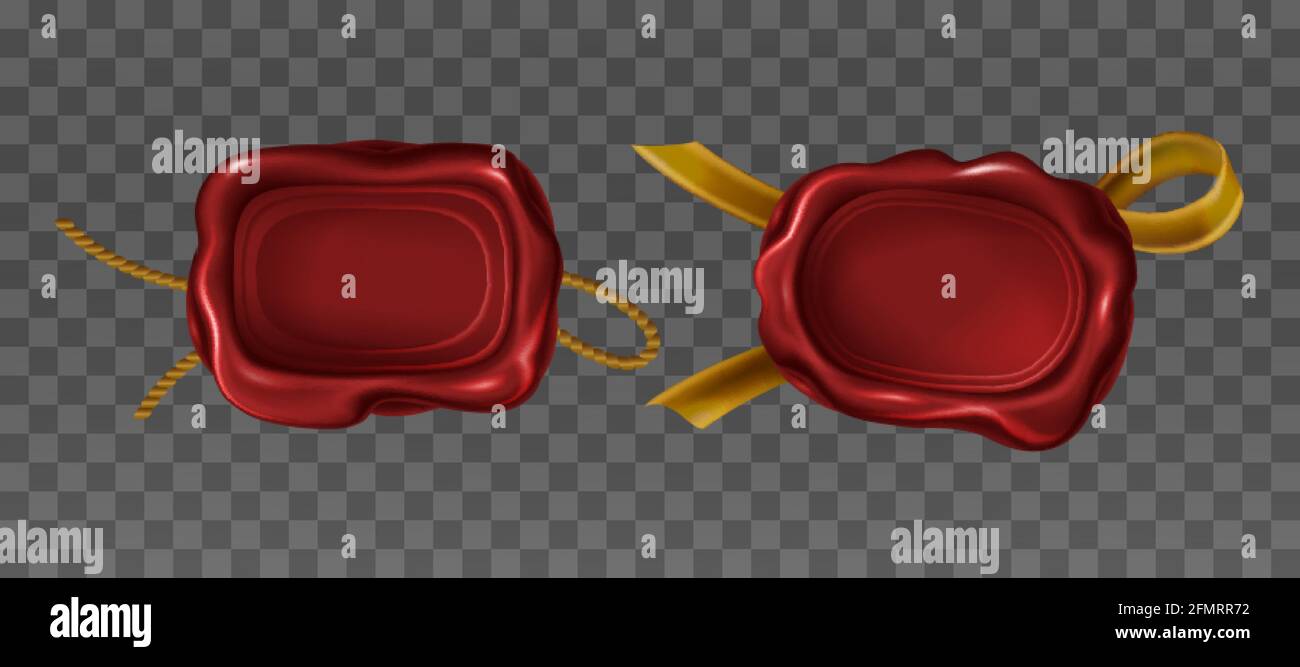 Vector realistic red wax seal stamps with golden rope and ribbon ...