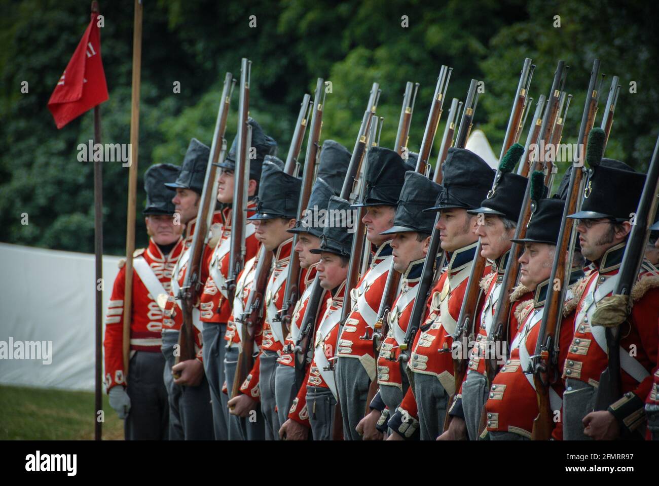 British infantry in the Allied camp exercising positioning in line and ...