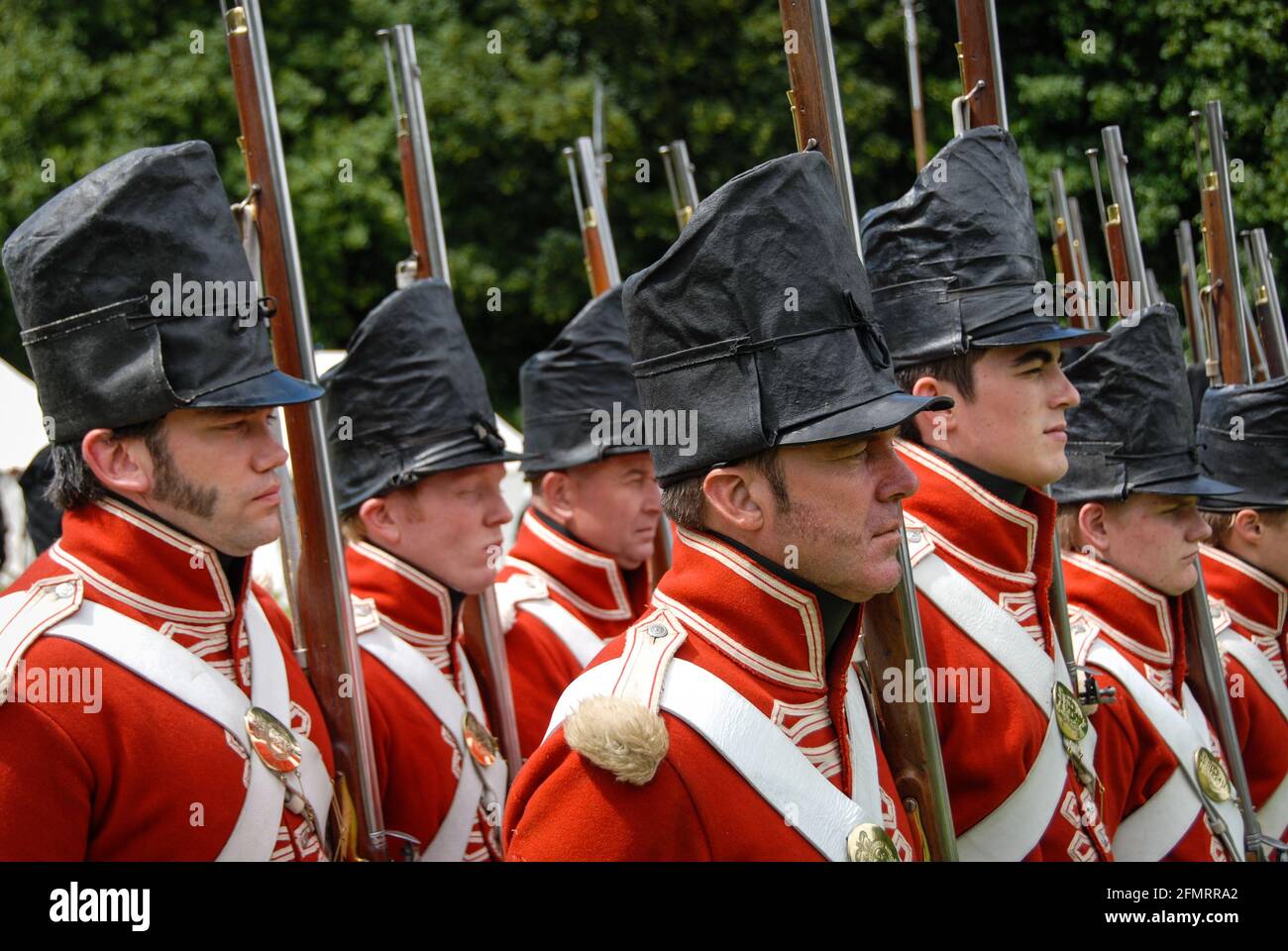 British infantry in the Allied camp exercising positioning in line and ...