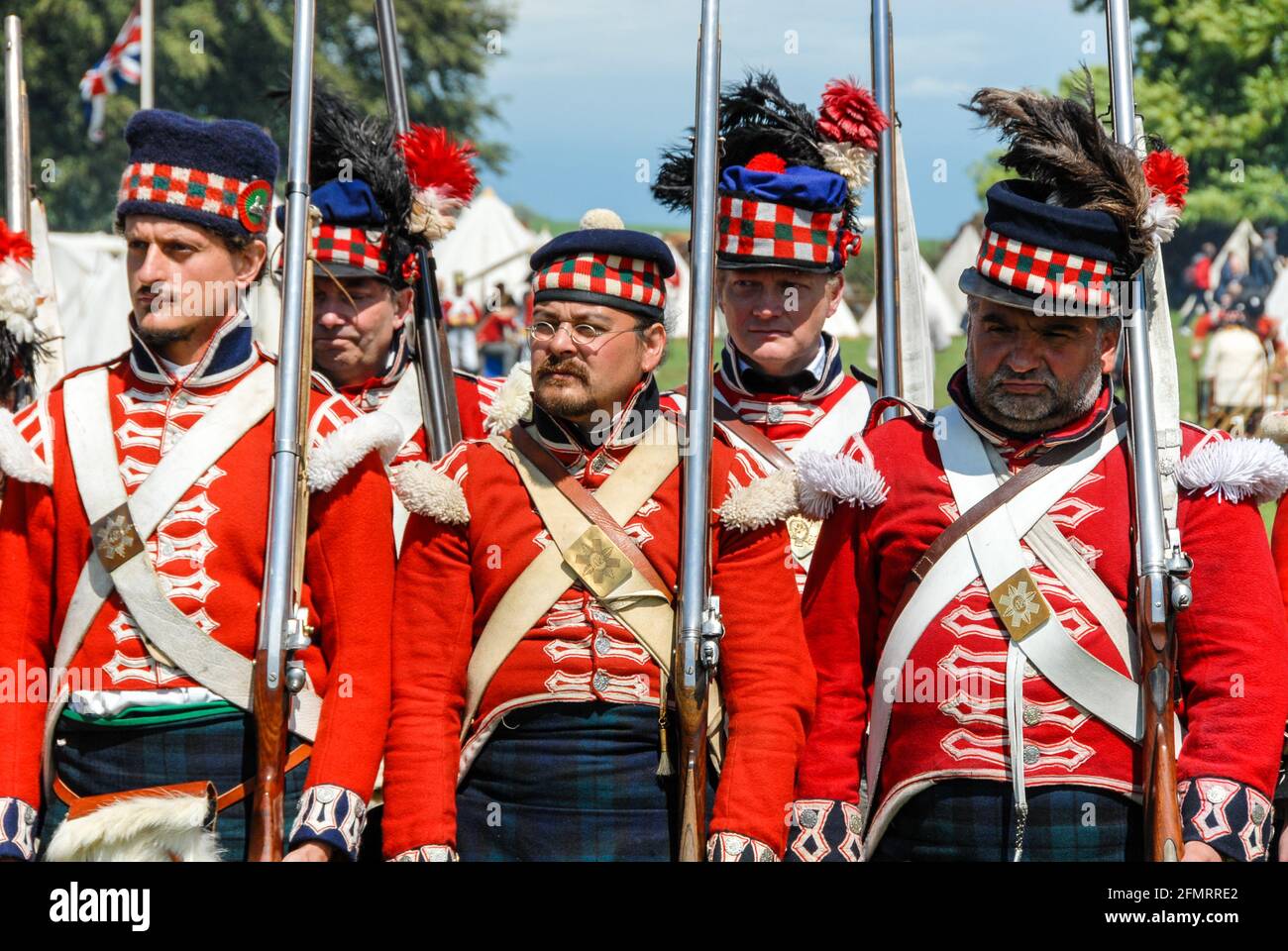 Scottish infantry in the Allied camp exercising before the re-enactment ...