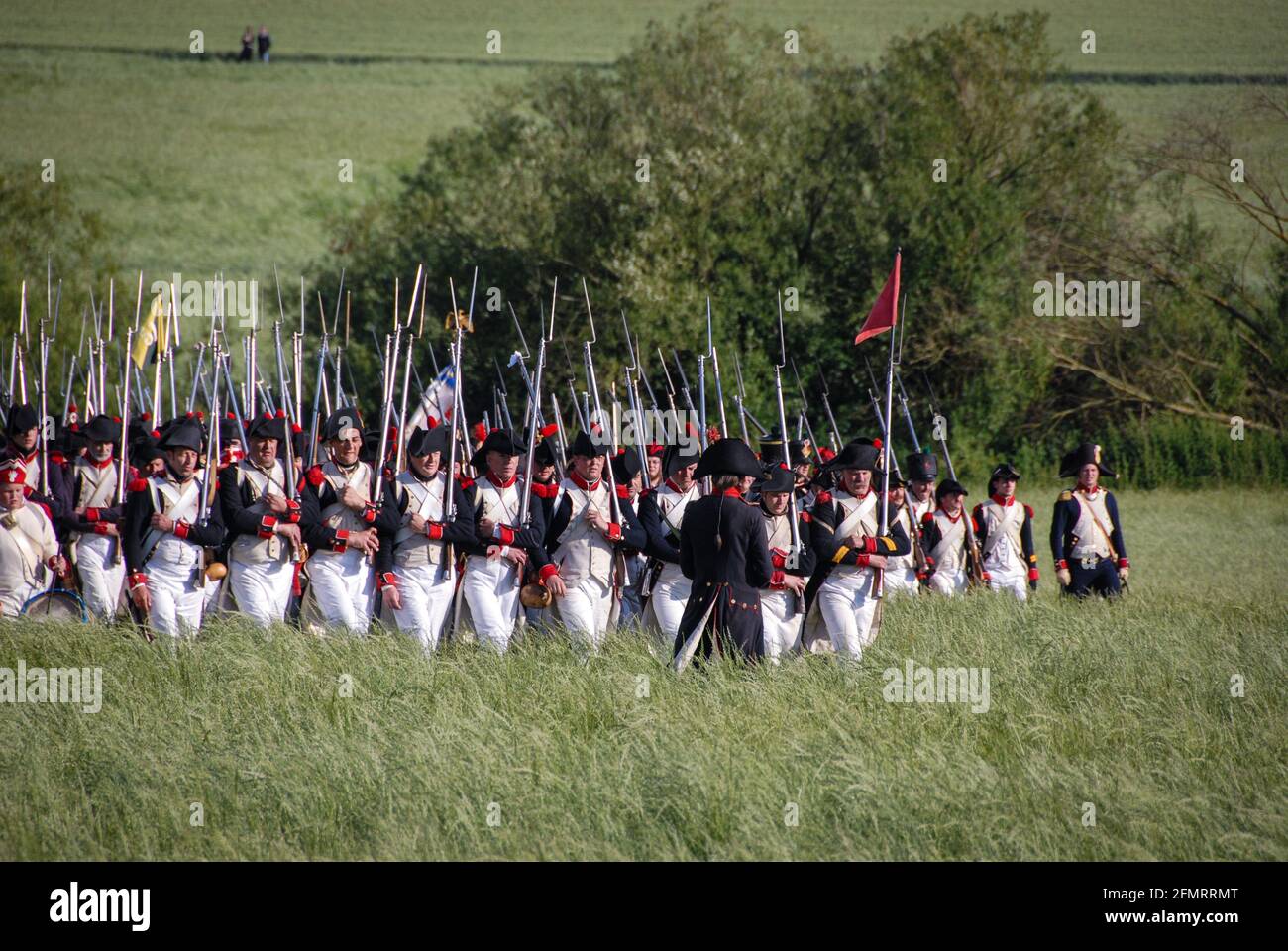 French infantry moving forward in column at the re-enactment of the ...
