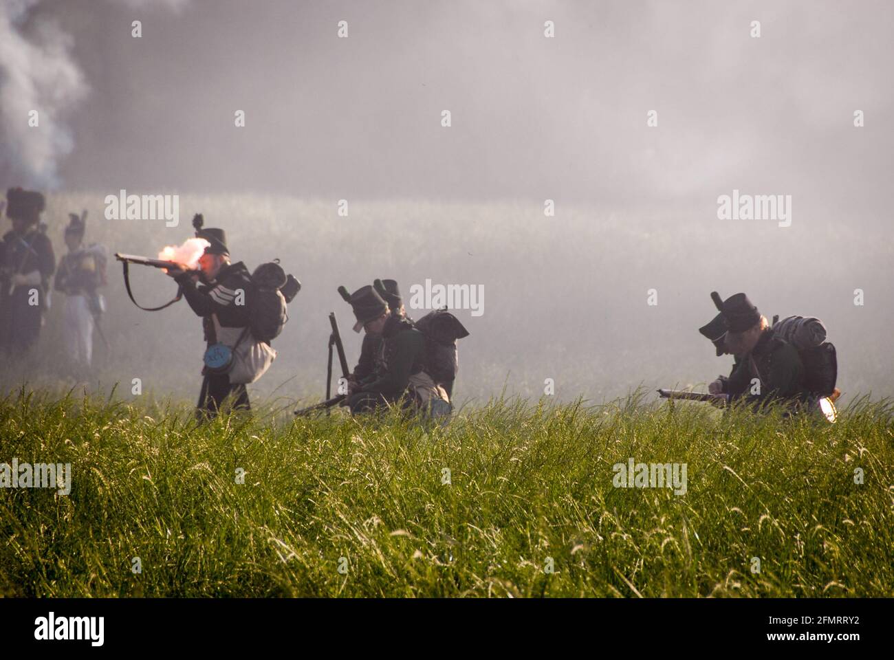 British light infantry on the attack at the re-enactment of the Battle ...