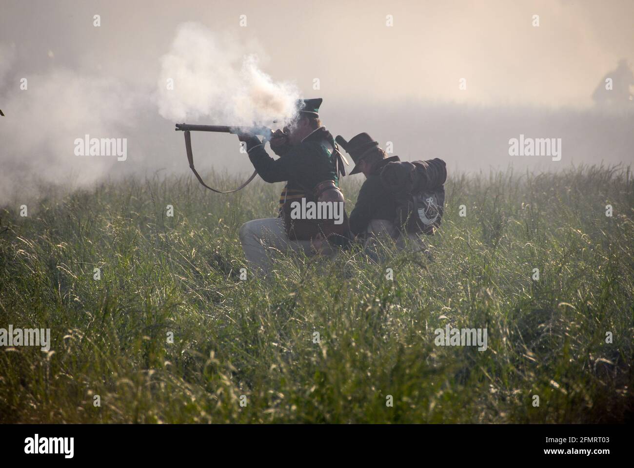British light infantry on the attack at the re-enactment of the Battle ...