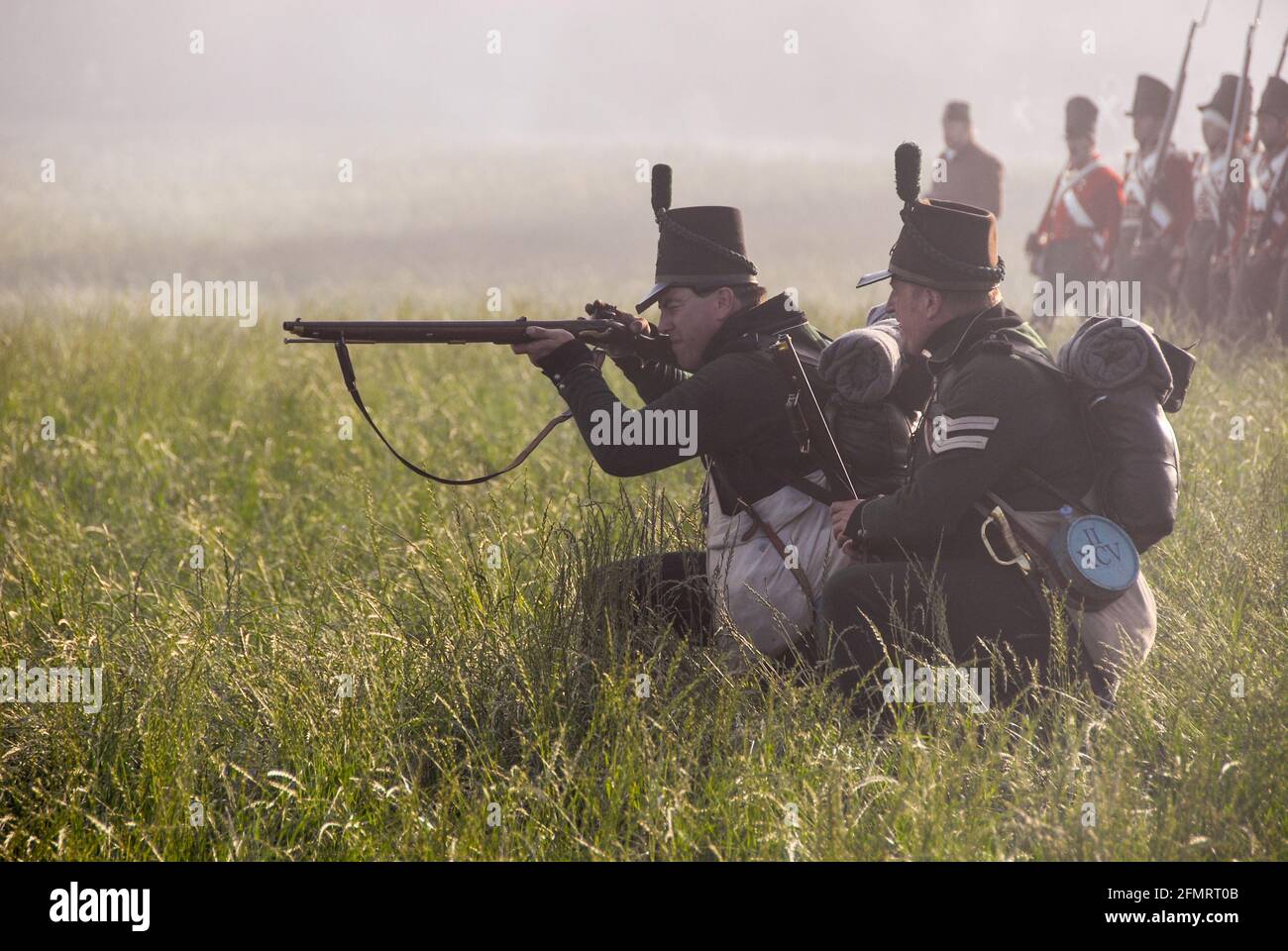British light infantry on the attack at the re-enactment of the Battle ...