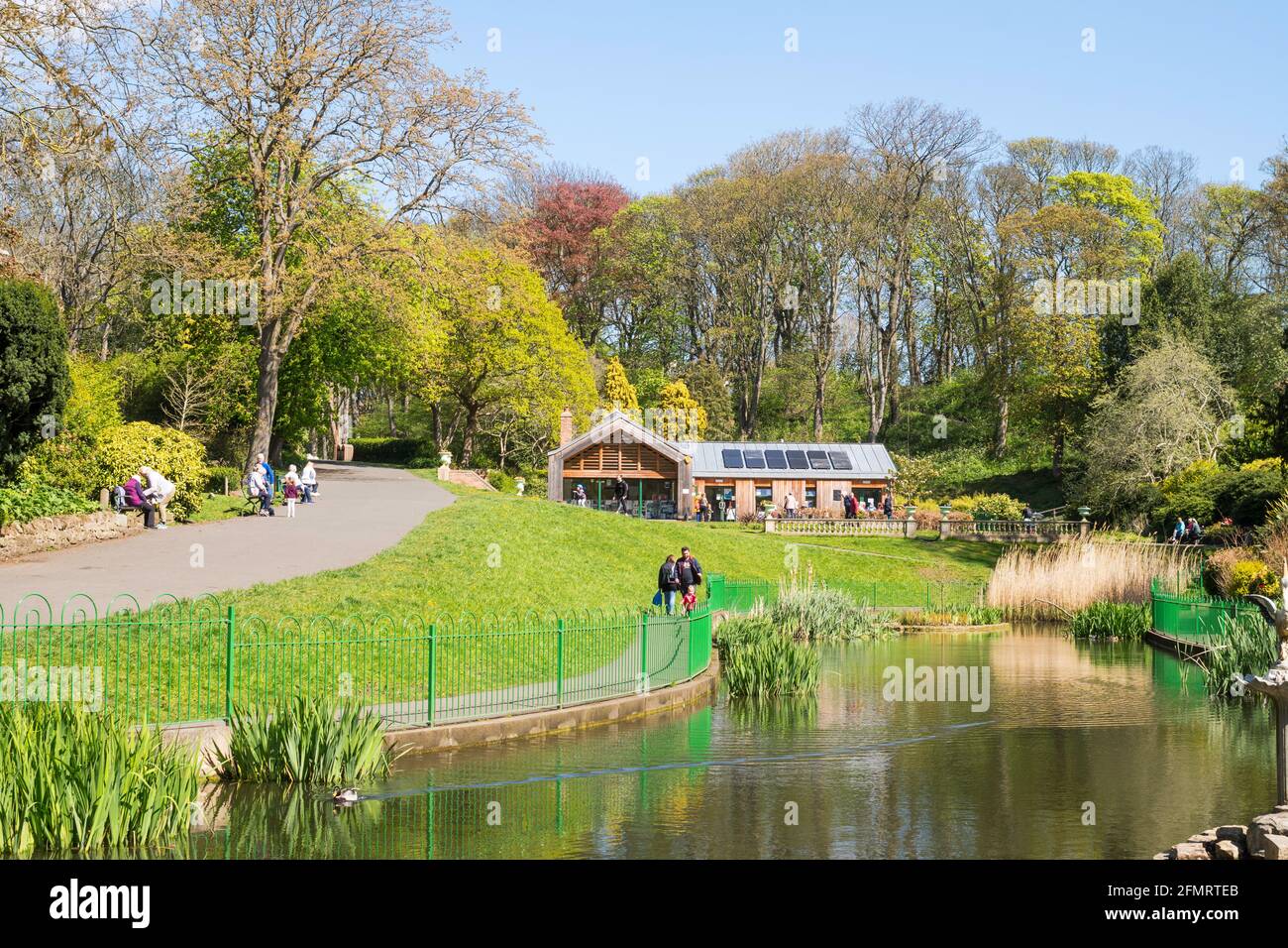 Spring view of Northumberland Park and café in North Shields, North ...