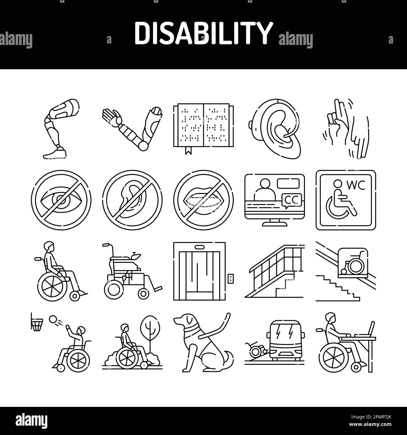 Disability line icons set. Isolated vector element. Outline pictograms ...