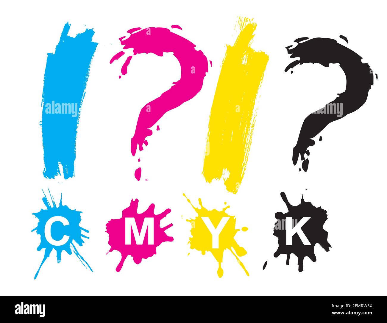 CMYK print colors, symbols, splatters. Illustration of expressive ...