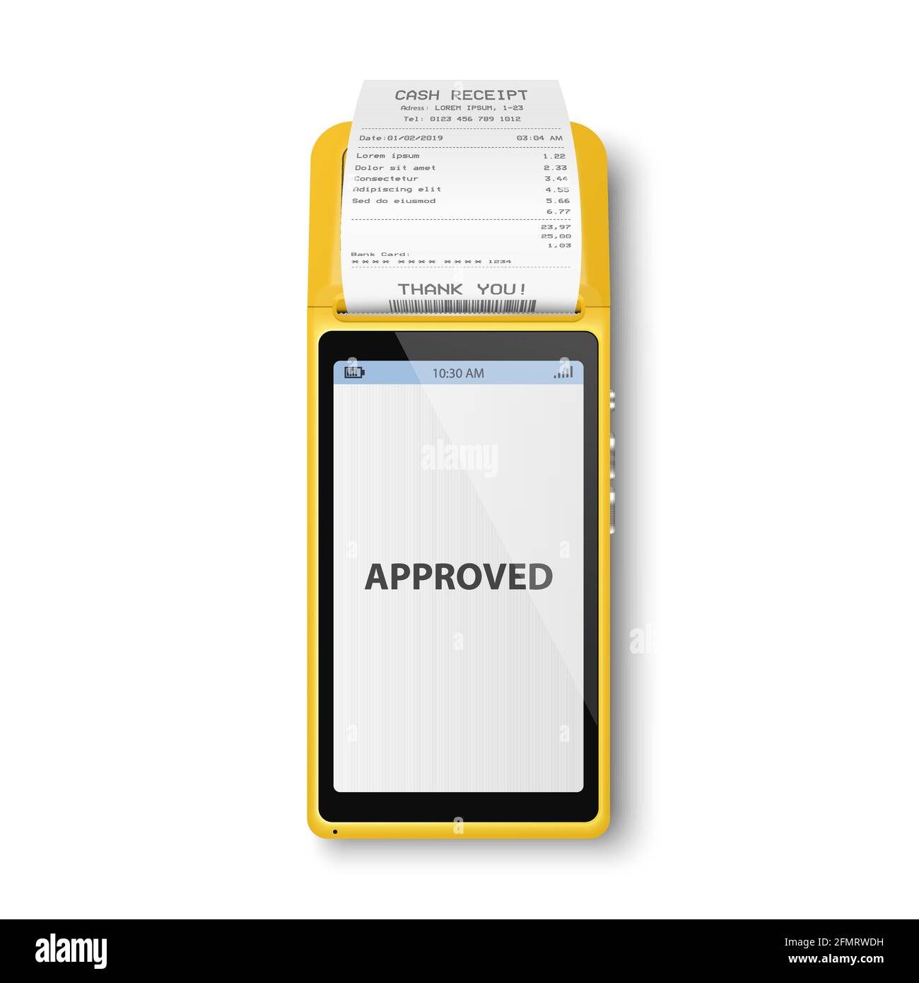 Vector Realistic Yellow 3d Payment Machine. POS Terminal, Paper Receipt Closeup Isolated ...