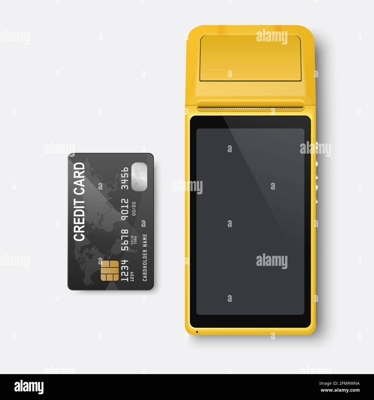 Vector Realistic Yellow 3d Payment Machine. POS Terminal, Credit Card Closeup Isolated. Approved ...