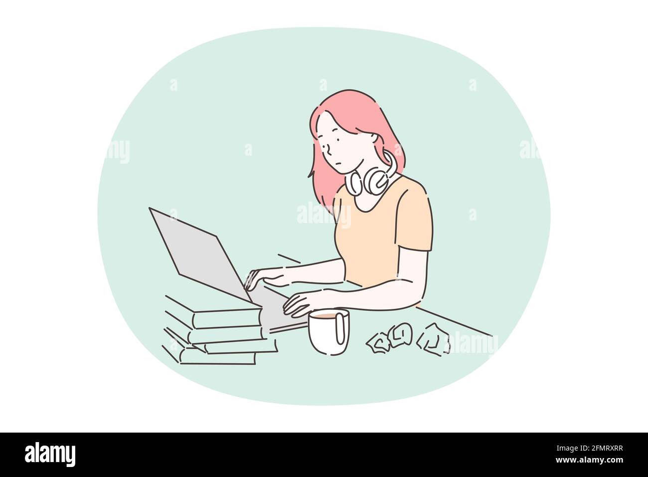 Female student working desk Stock Vector Images - Alamy