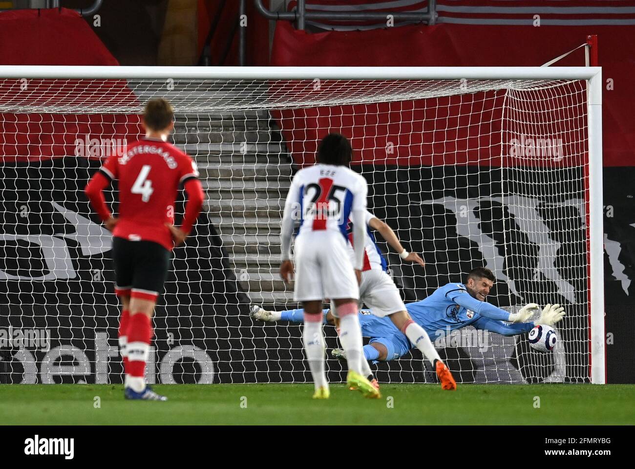 Southampton goalkeeper Fraser Forster saves a penalty from Crystal ...