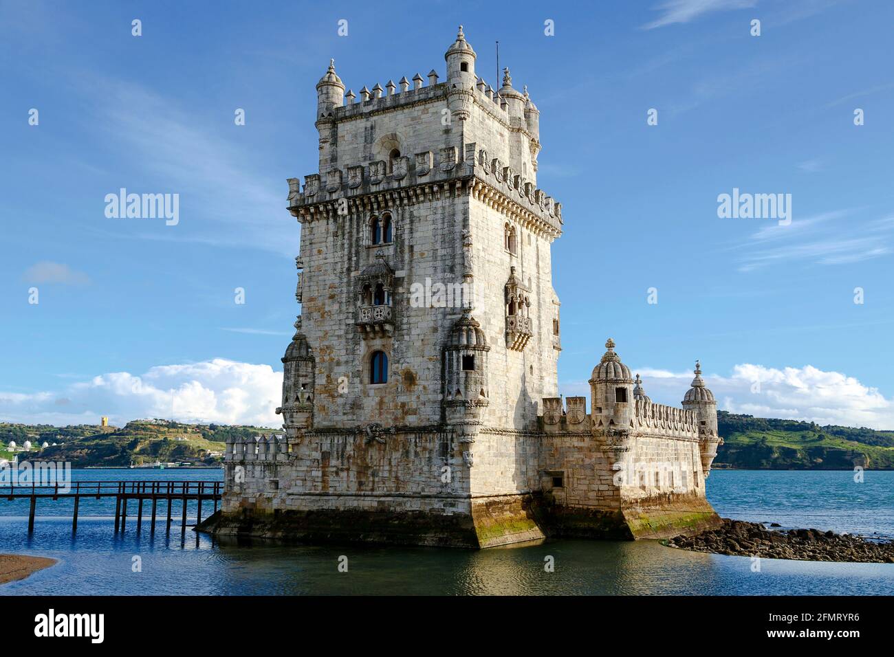 Tower of Belem monument, an example of Manueline architecture in Belem ...
