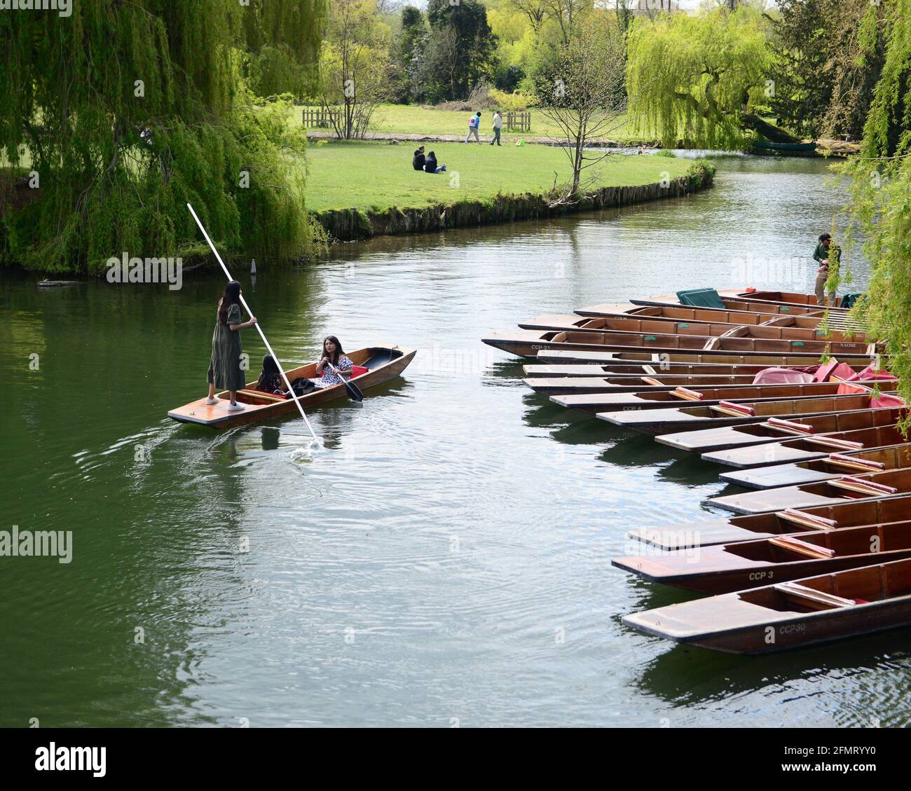 Cambridge, UK, England 01-05-2021. Tourists charter self hire punt in ...