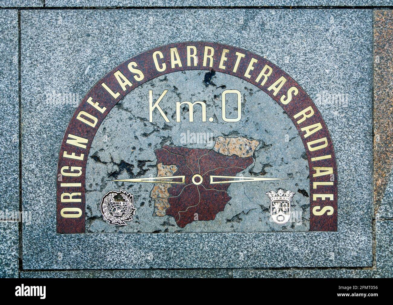 Km.0 sign plate on the pavements in Puerta del Sol in Madrid, Spain ...