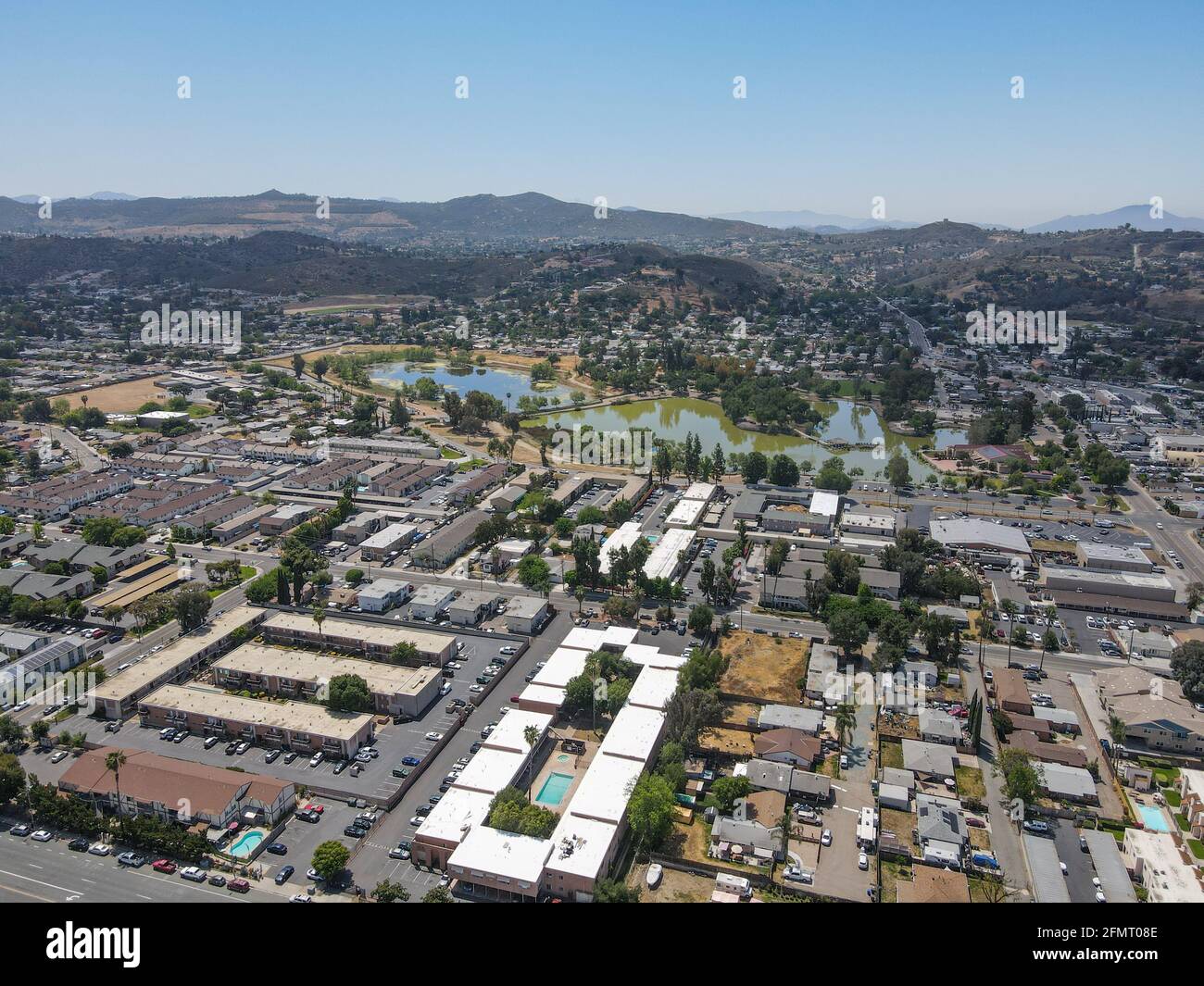 Aerial view of the suburb city of Lakeside, San Diego, Southern ...