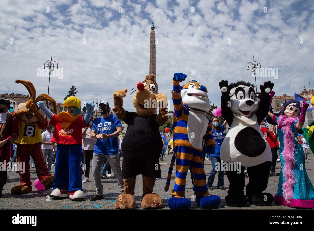 The mascots of Italian theme and water parks during demonstration in ...